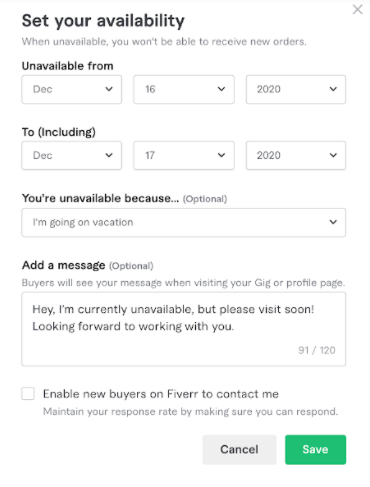 Setting Your Availability – Fiverr Help Center